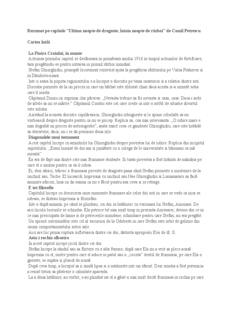 Rezumat Pe Capitole Ultima Noapte de Dragoste Intia Noapte de Razboi | PDF