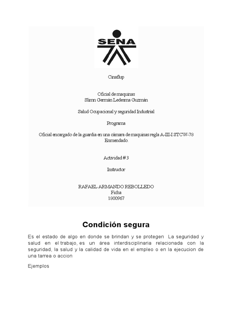 Definir Condición Segura y Condicion Insegura Actividad 3 | PDF ...