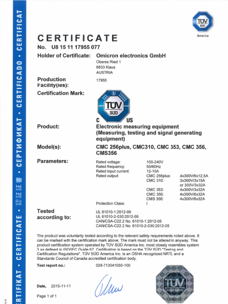 CMC 256plus CMC 353 CMC 356 CMC 310 CMS 356 TUEV NRTL Certificate ENU | PDF