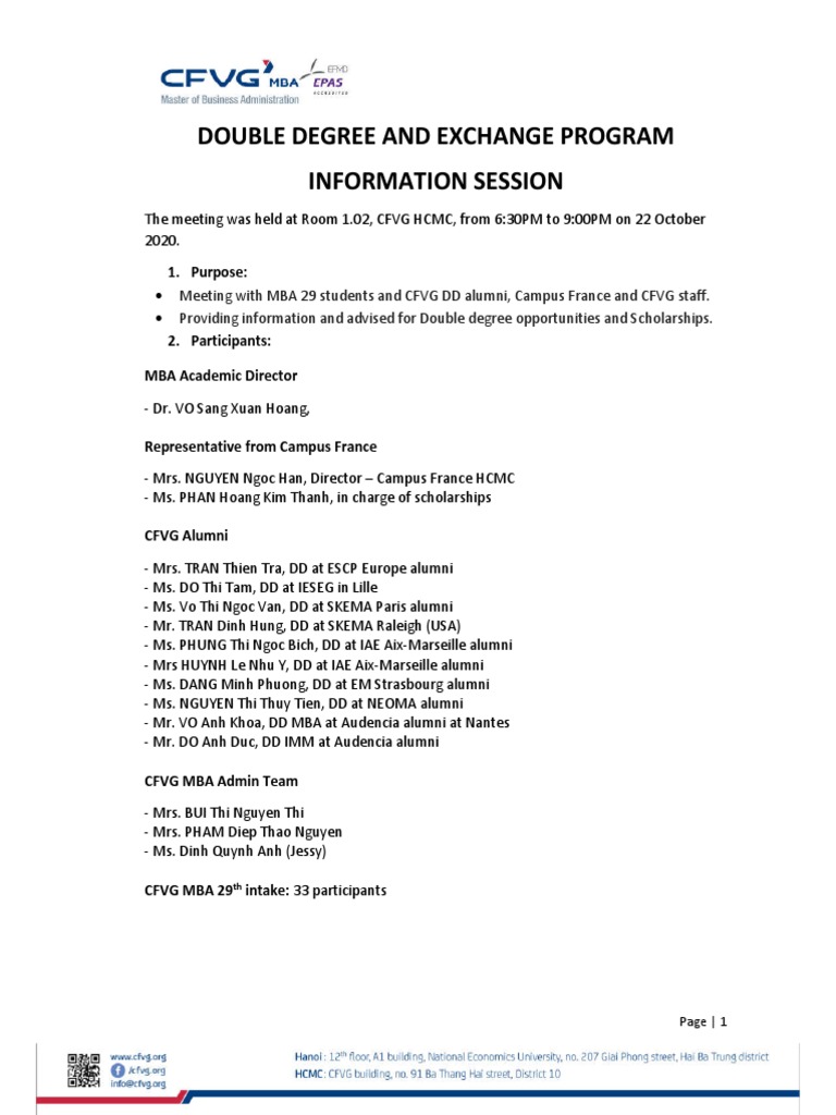 Double Degree and Exchange Program Information Session: 1. Purpose ...