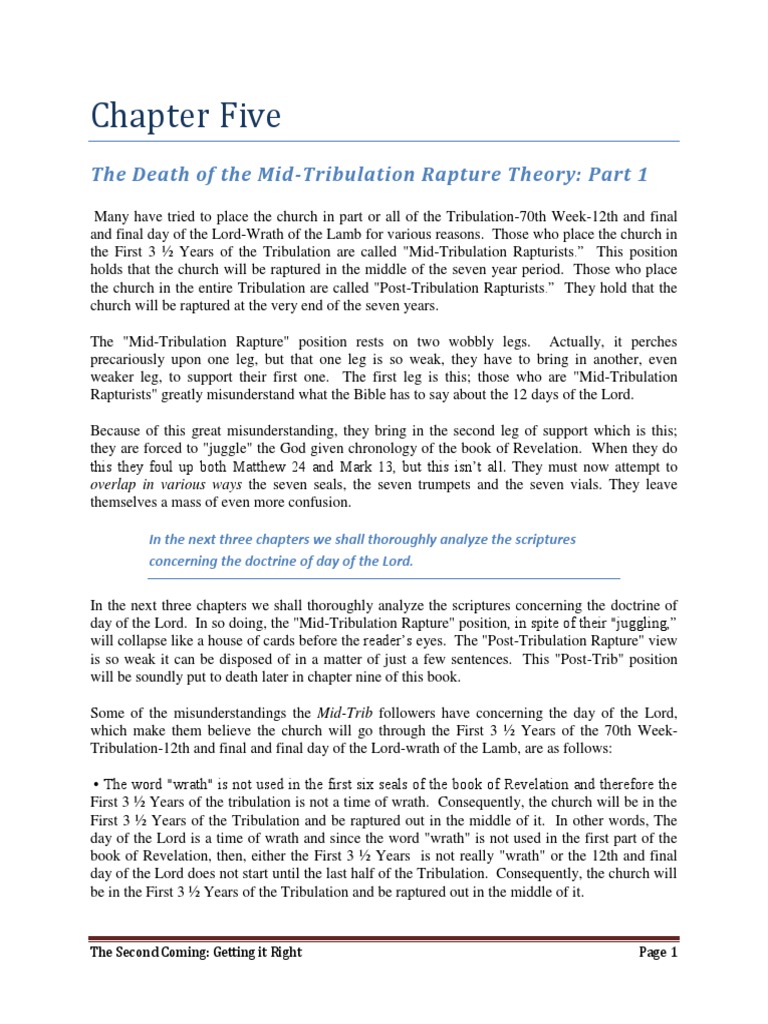 Chapter Five: The Death of The Mid-Tribulation Rapture Theory: Part 1 | PDF