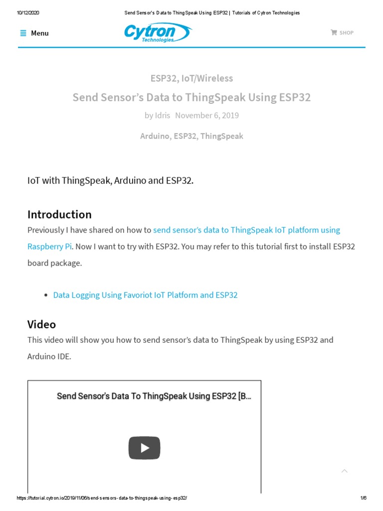 Send Sensor's Data To ThingSpeak Using ESP32 - Tutorials of Cytron Technologies | PDF ...