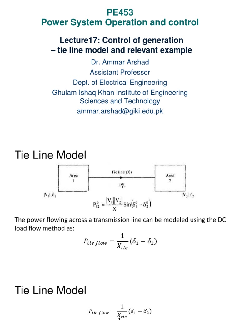 PE453 Power System Operation and Control: Lecture17: Control of ...