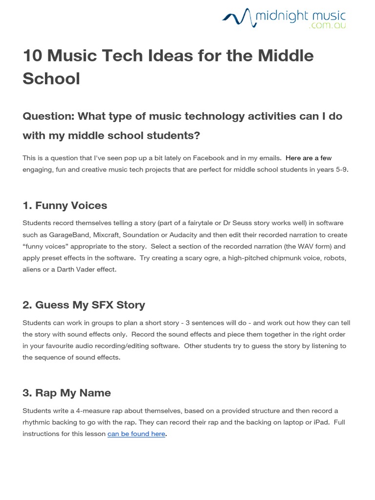 10 Music Tech Ideas For The Middle School | PDF | Garage Band | Drum Kit