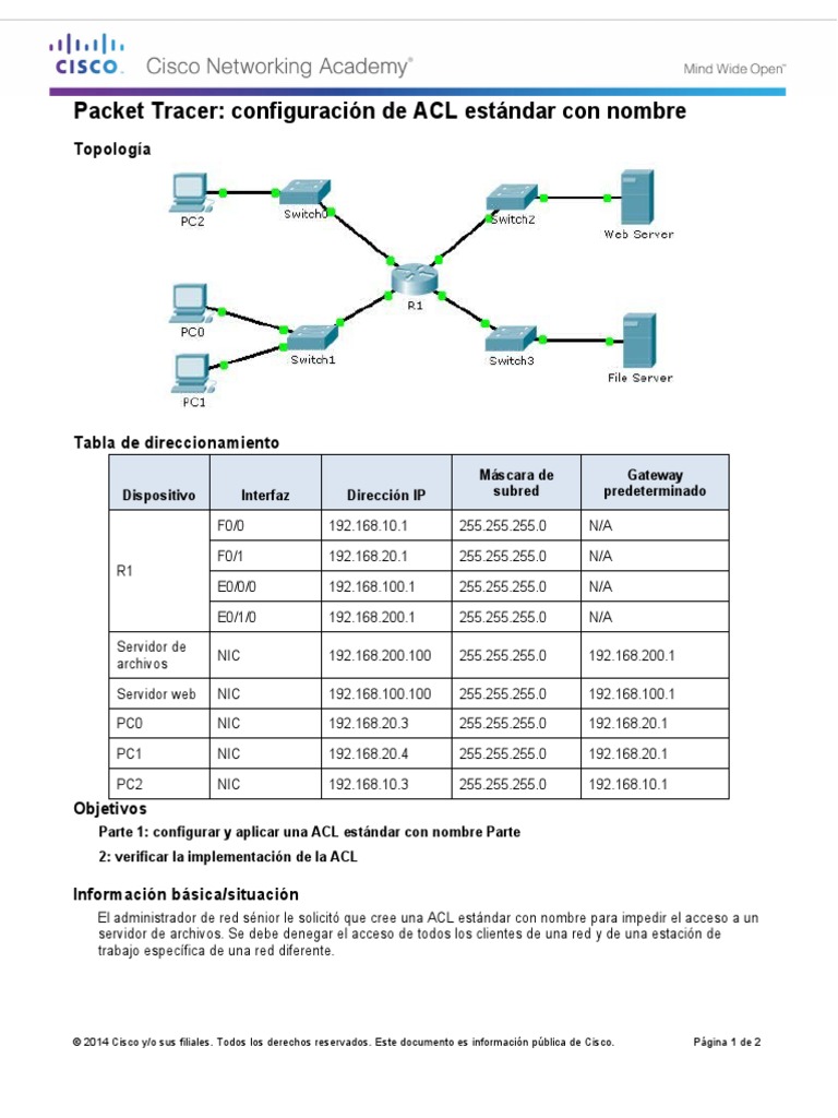 Taller 4 Telemática I - Configuring Named Standard ACLs Instructions | PDF | Controlador de ...