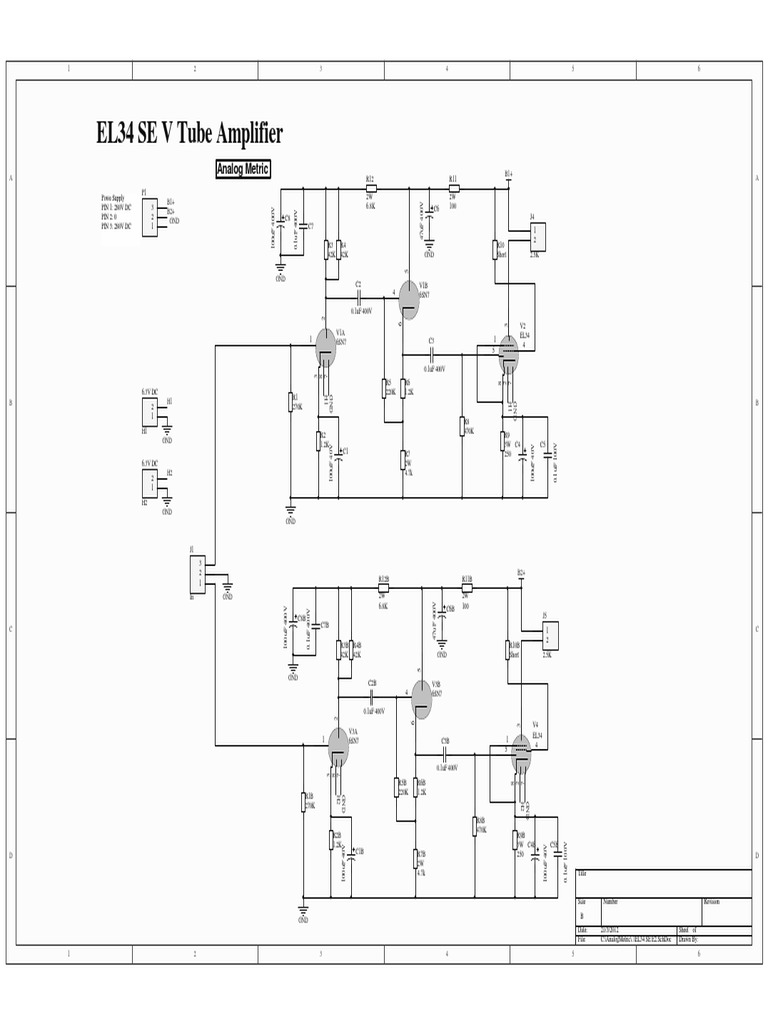 EL34 SE V Tube Amplifier Schematic | PDF | Vacuum | Electricity