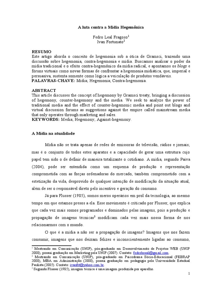 Hegemonia e Contra-Hegemonia Midiática | PDF | Antonio Gramsci | Hegemonia