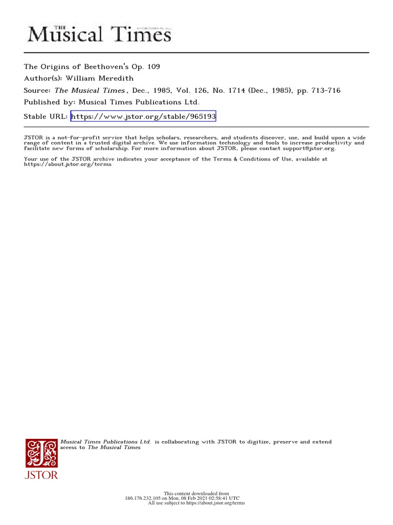 The Origins of Beethoven's Op. 109 | PDF | Ludwig Van Beethoven ...