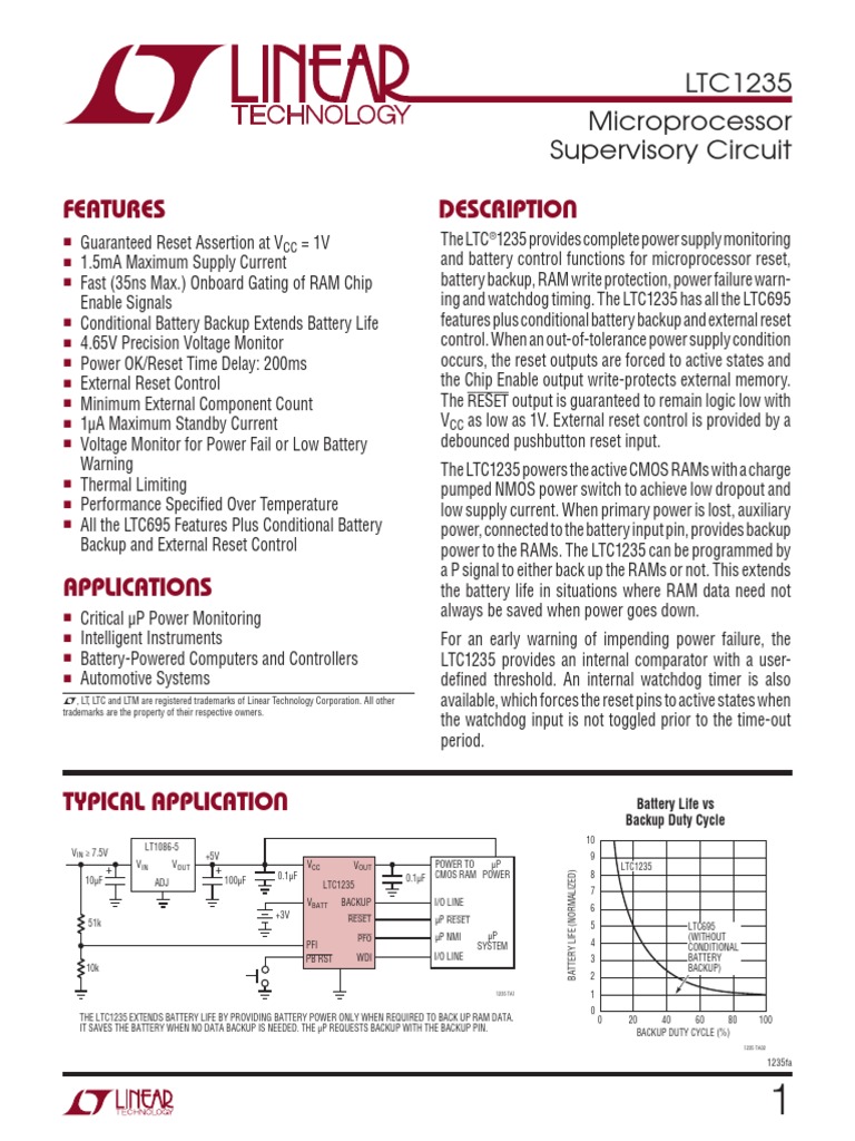 Description Features: LTC1235 Microprocessor Supervisory Circuit | PDF | Logic Gate | Power Supply