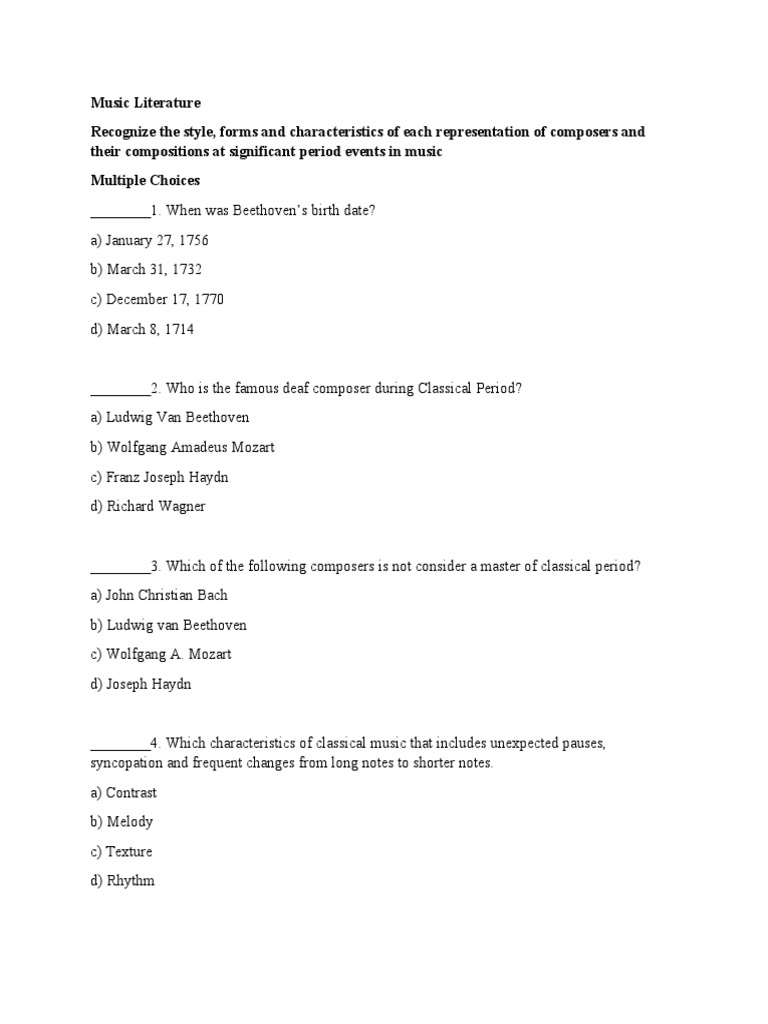Question 2 | PDF | Classical Period (Music) | Ludwig Van Beethoven