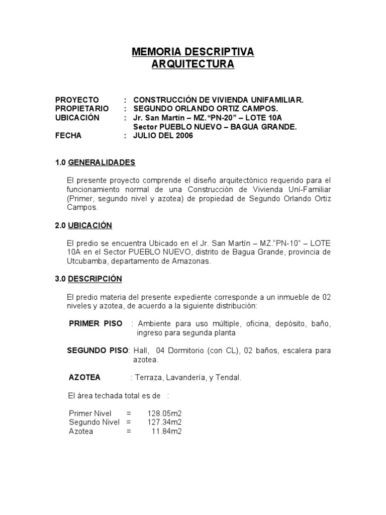 Memoria Descriptiva Arquitectura | PDF | Materiales