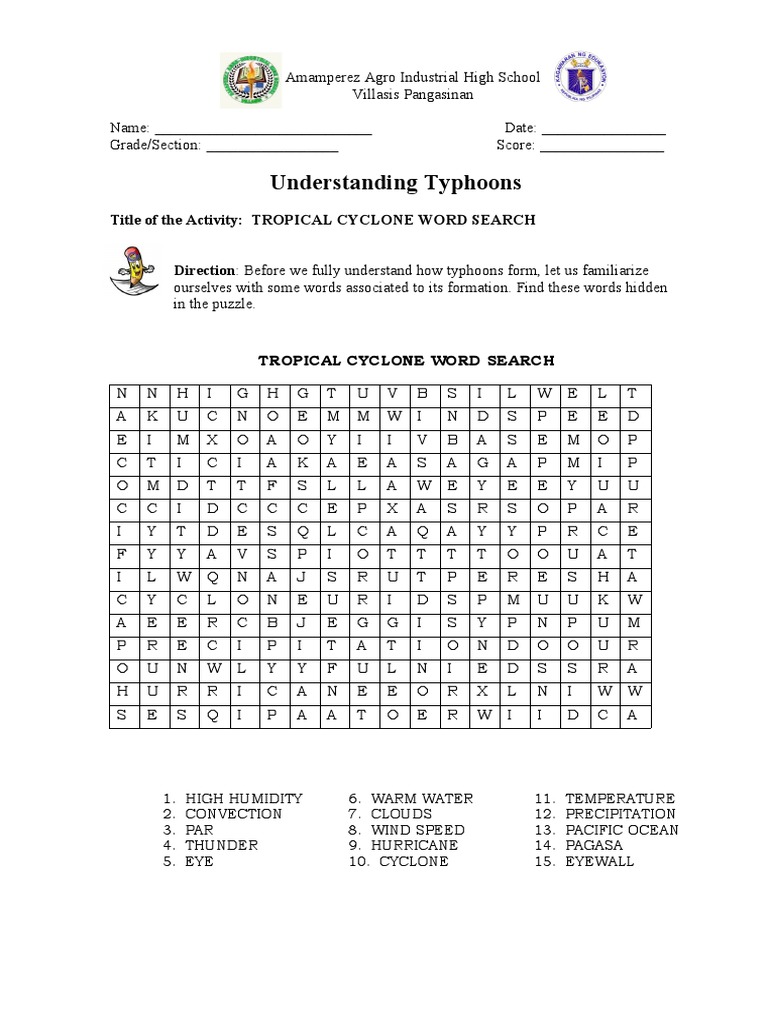Typhoon Vocabulary and Activities Worksheet | PDF | Eye (Cyclone ...