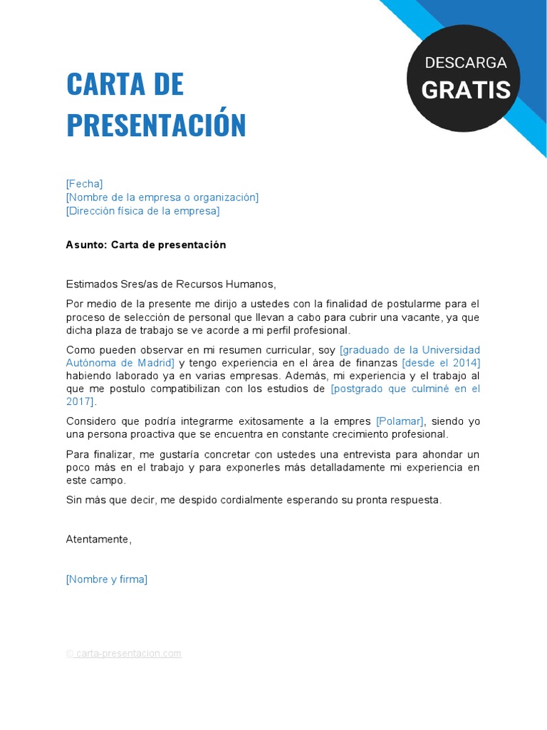 Ejemplo De Carta De Presentación Carta Presentación De Una Empresa A