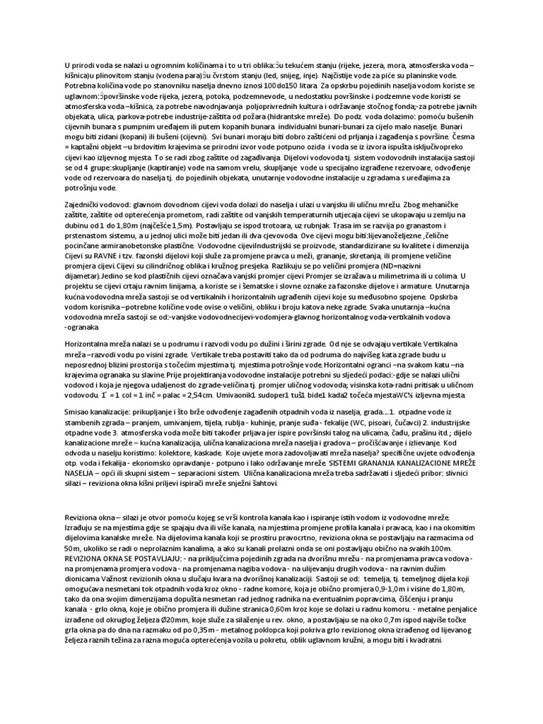 Ponavljanje - Vodovod I Kanalizacija | PDF