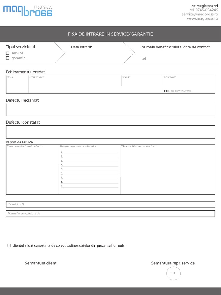 Fisa Intrare in Service | PDF