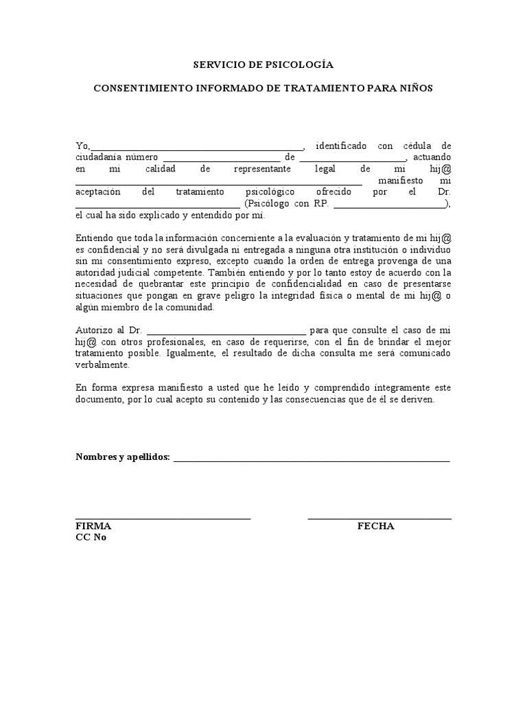 Consentimiento Informado Niños | PDF