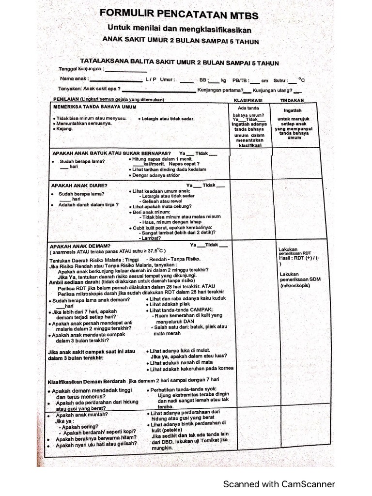 Formulir Pencatatan MTBS | PDF