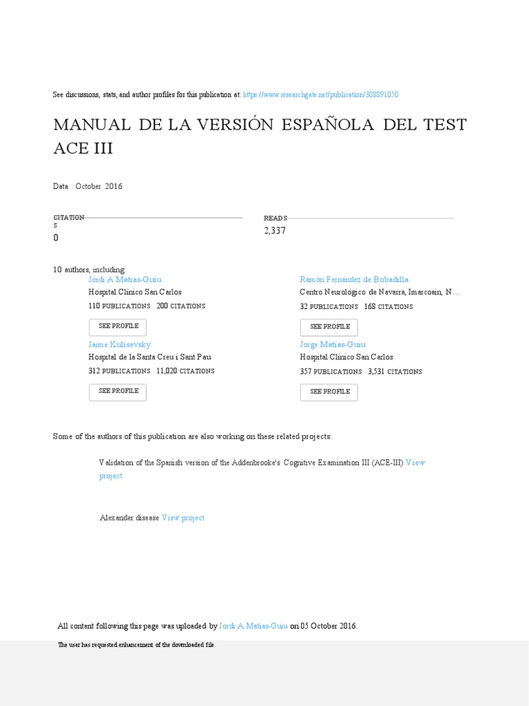 Validation of the Spanish Version of the Addenbrooke's Cognitive ...