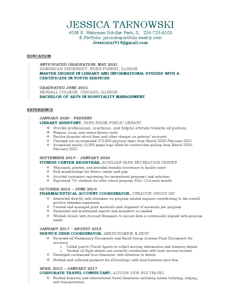 Jessica Tarnowski's Professional Profile | PDF | Business