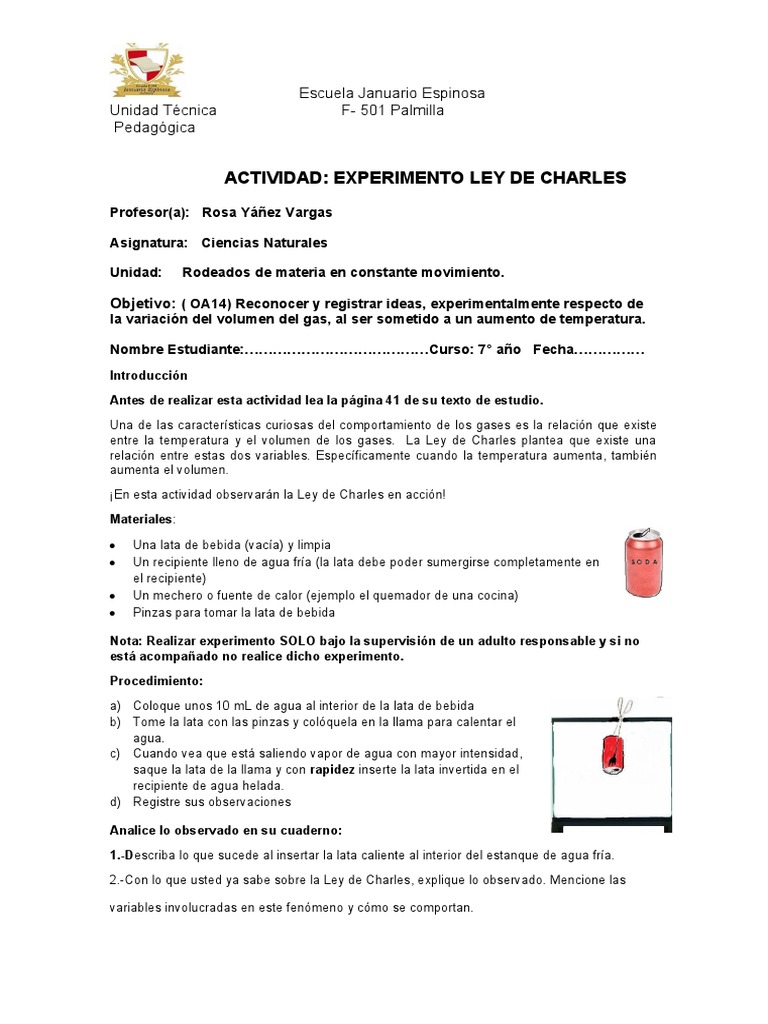 Experimento Ley de Charles para 7° | PDF