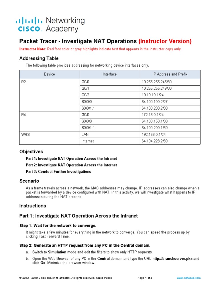 6.2.7 Packet Tracer - Investigate NAT Operation - ILM | PDF | Ip ...