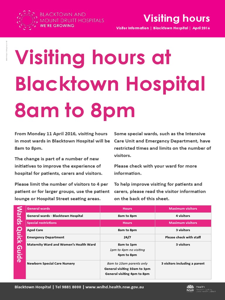 Blacktown Hospital Visiting Hours Guide | PDF | Patient | Hospital