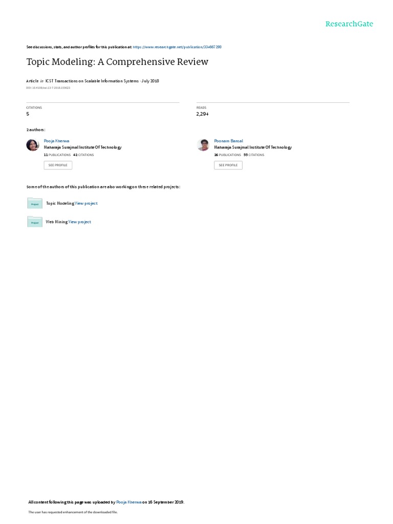 Topic Modeling A Comprehensive Review | PDF | Statistical Inference ...