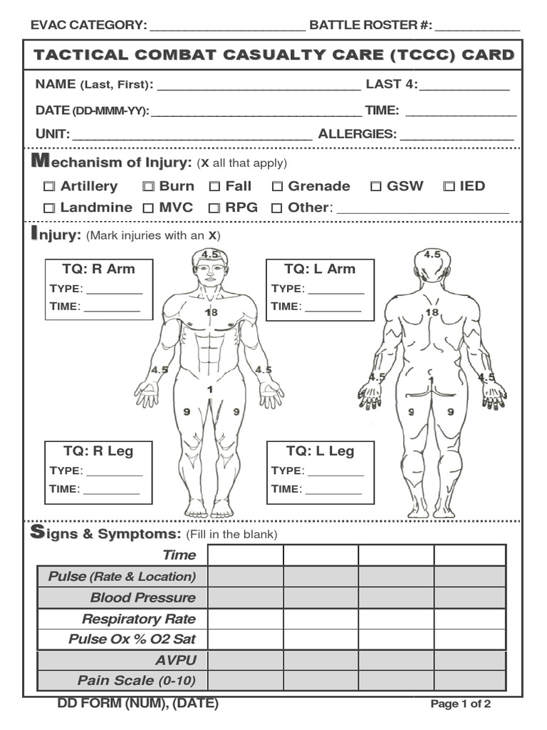 Main DD Form 1380 Tactical Combat Casualty Care TCCC Card | PDF | Health Care | Medicine