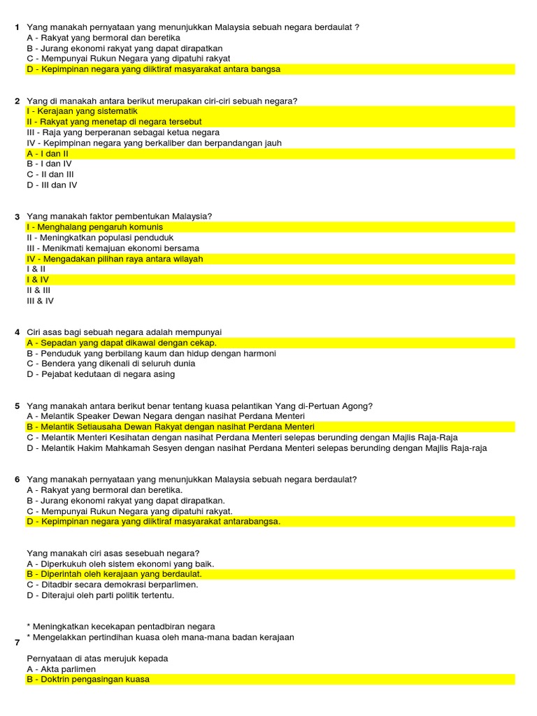 Koleksi Soalan Objektif P1 (Percubaan 2021-Jawapan) | PDF
