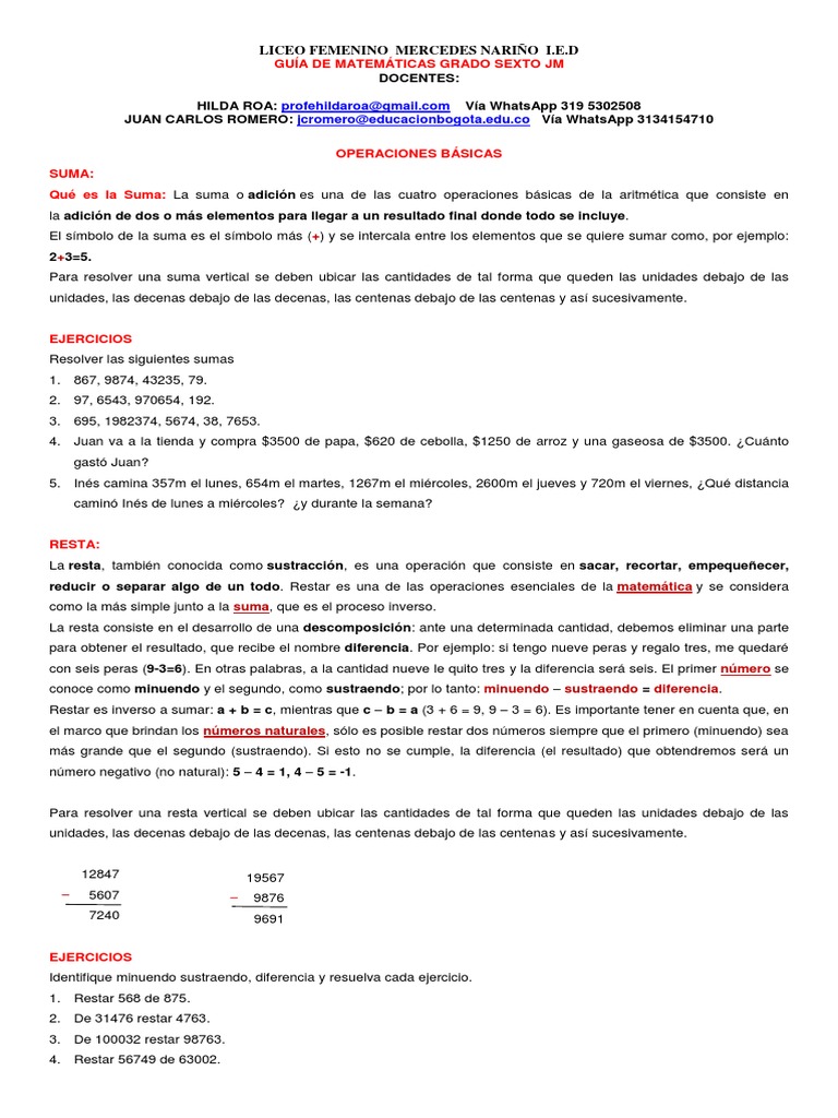 Matemáticas Sex To Pdf División Matemáticas Sustracción