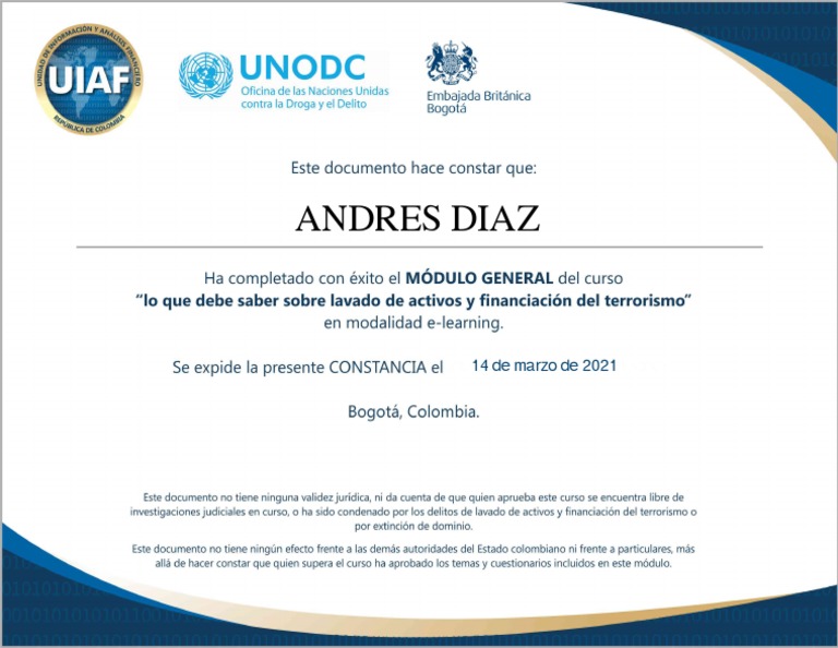 Constancia Curso Uiaf | PDF