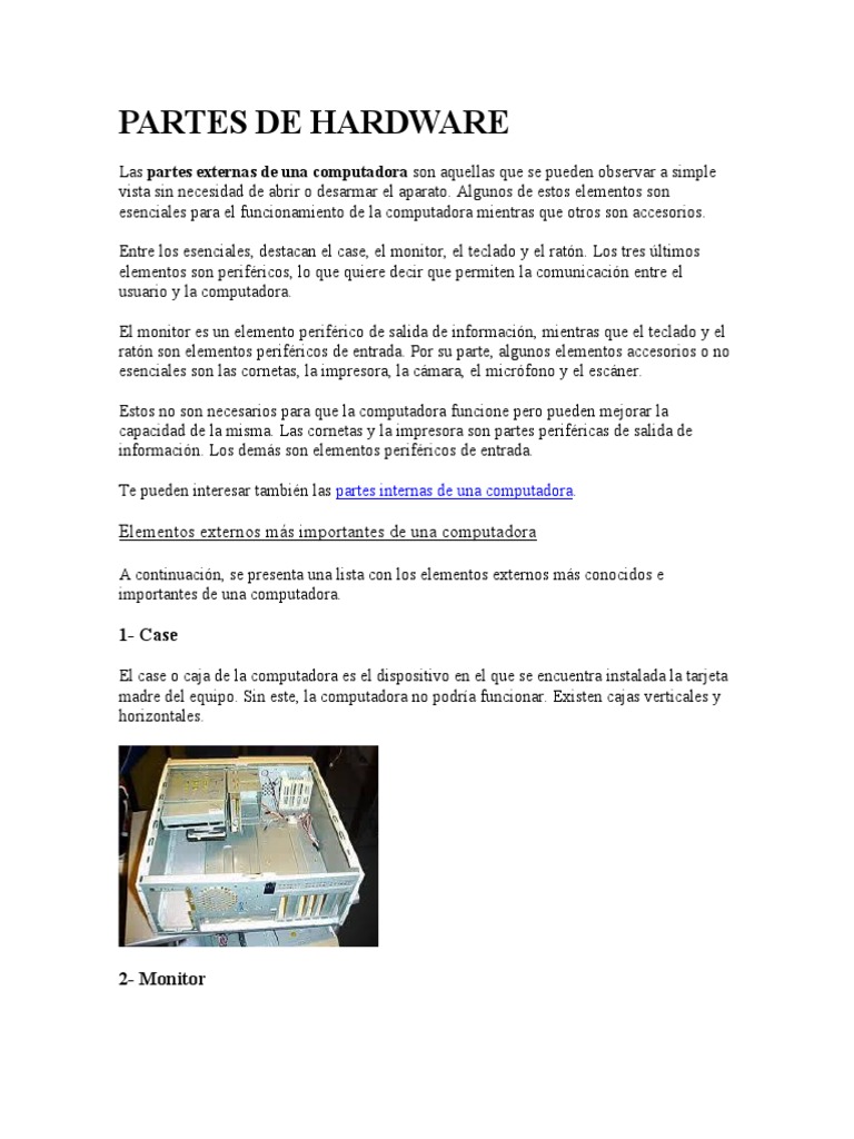 Partes de Hardware | PDF | Periférico | Hardware de la computadora