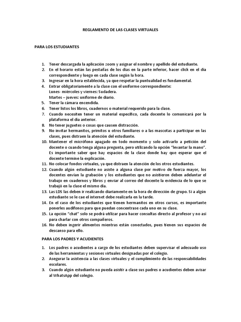 Reglamento de Las Clases Virtuales | PDF | Internet | Informática y ...