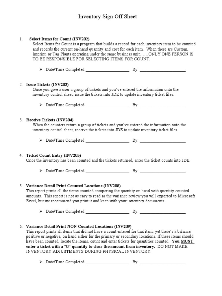 Inventory Sign Off Procedures | PDF | Inventory | Spreadsheet