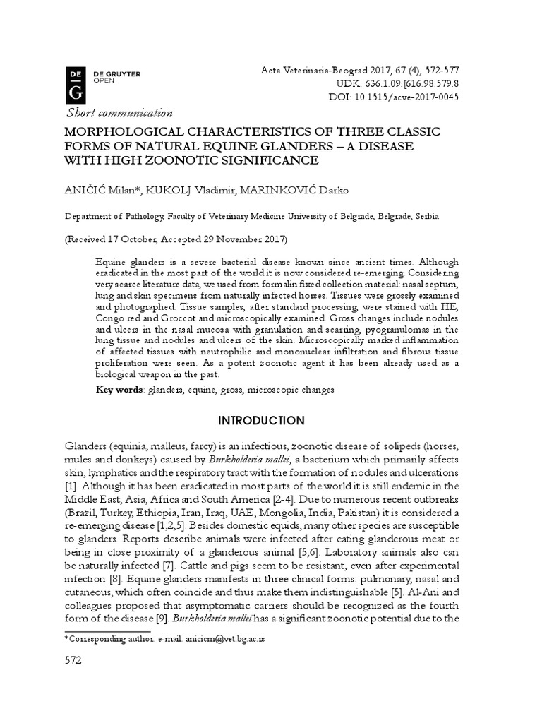 Morphological Features of Equine Glanders | PDF | Immunology | Medical ...