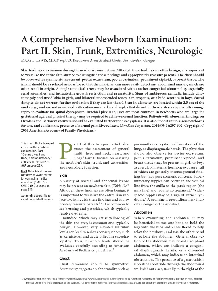 A Comprehensive Newborn Examination - Part II. Skin, Trunk, Extremities ...