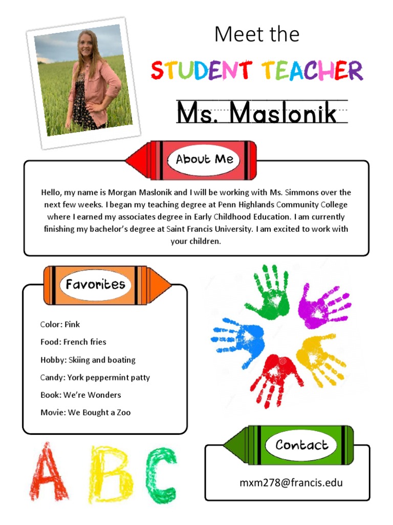 Meet The Student Teacher Prek | PDF