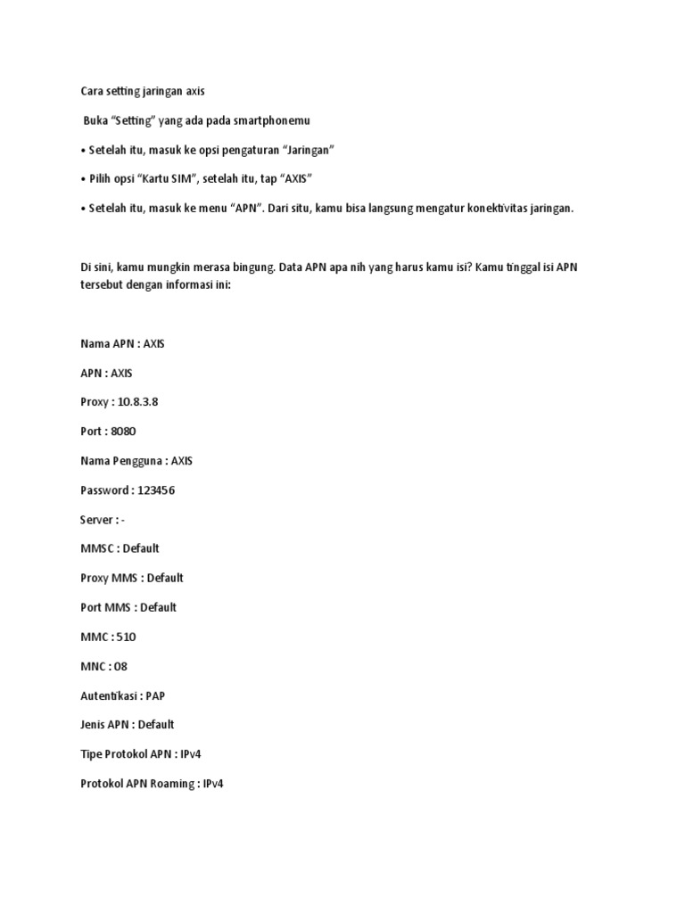Cara Mengatur Konektivitas Jaringan Axis dengan Mengisi Data APN yang ...