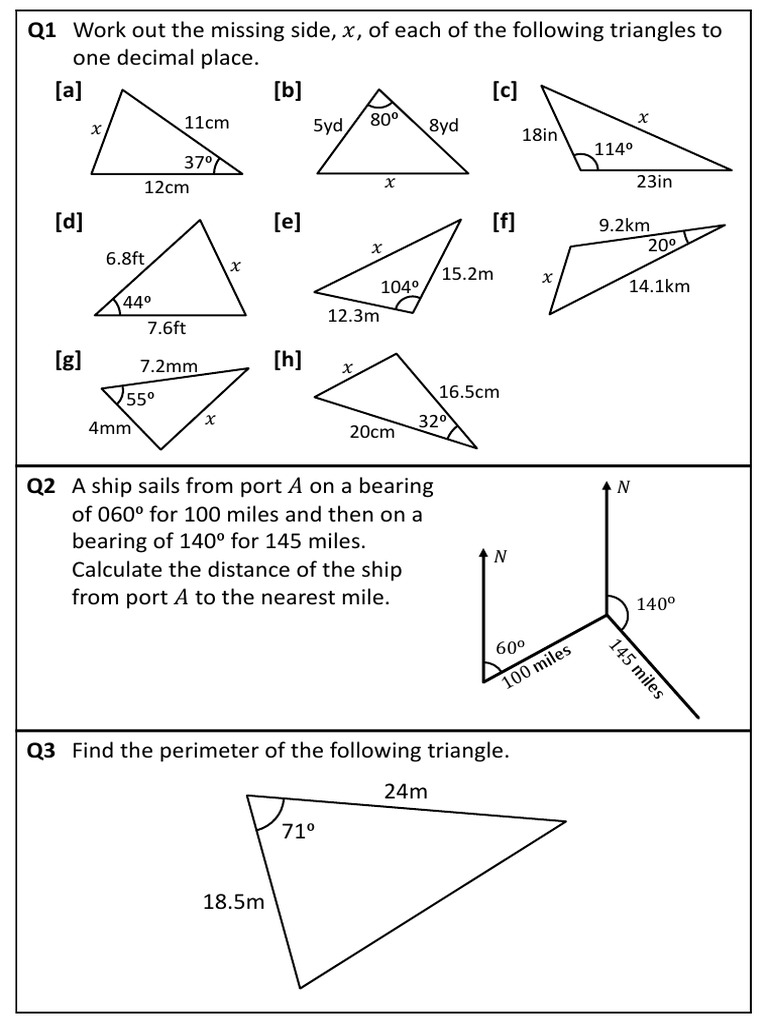 Cosine Rule Worksheet-1 | PDF