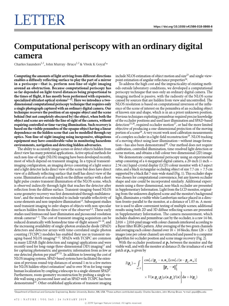 Computational Periscopy With An Ordinary Digital Camera | PDF ...