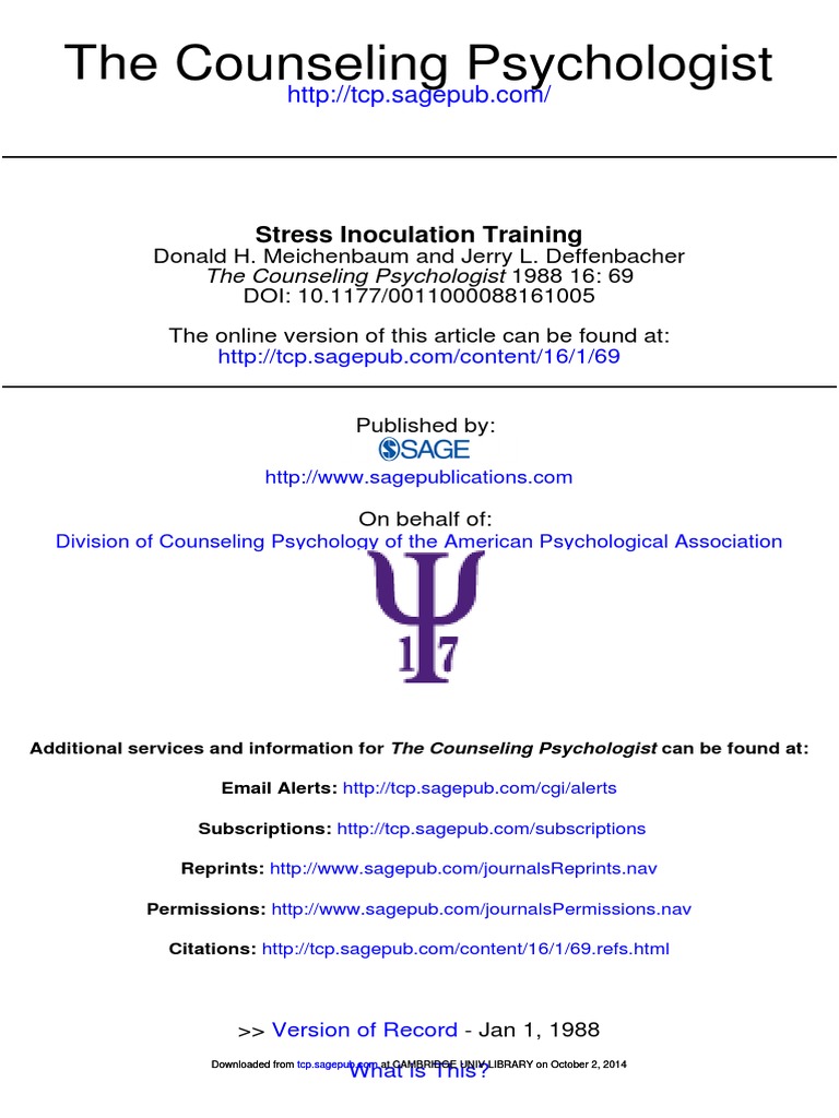 Stress Inoculation Training - Meichenbaum | PDF | Applied Psychology ...