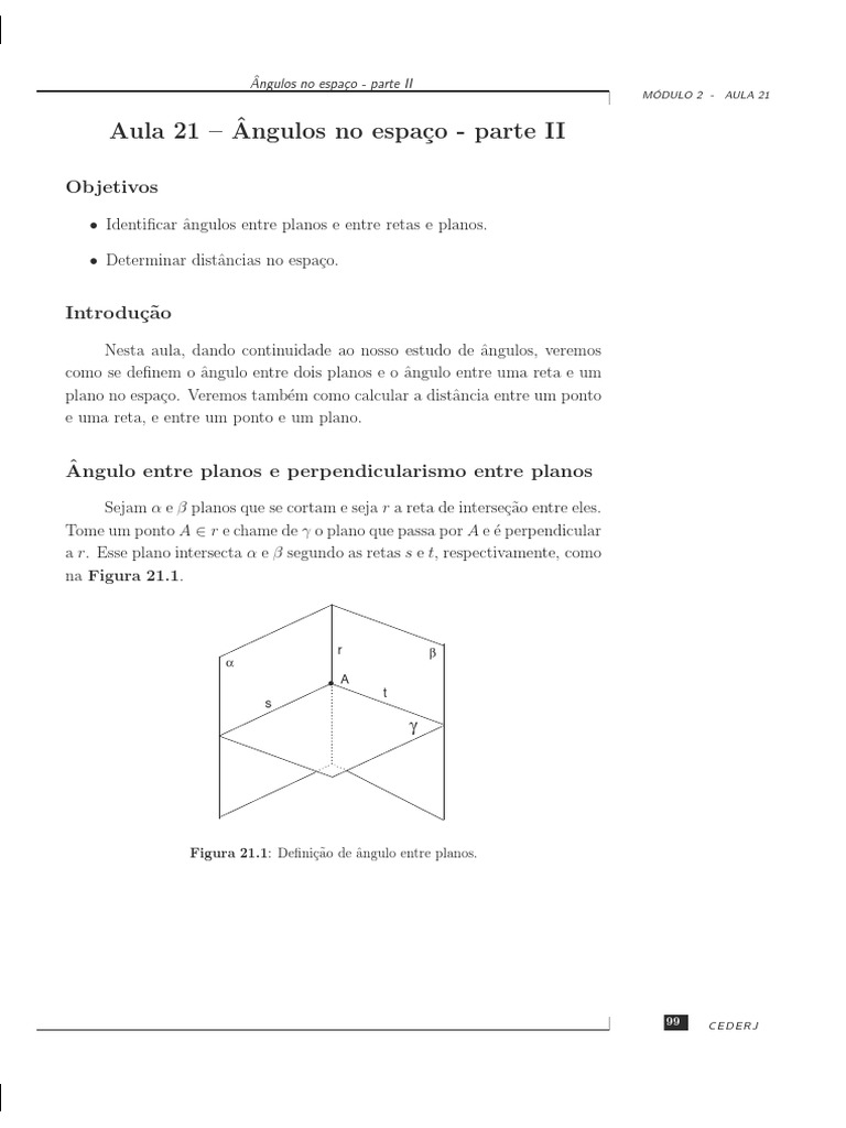 Ângulos entre planos e reta-plano | PDF | Distância | Linha (Geometria)