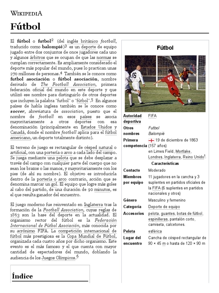 Fútbol - Wikipedia, La Enciclopedia Libre | PDF | Asociación de Futbol ...