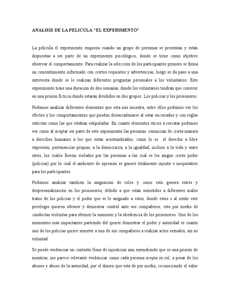 Analisis de La Pelicula El Experimento. | PDF | Comportamiento | Experimentar