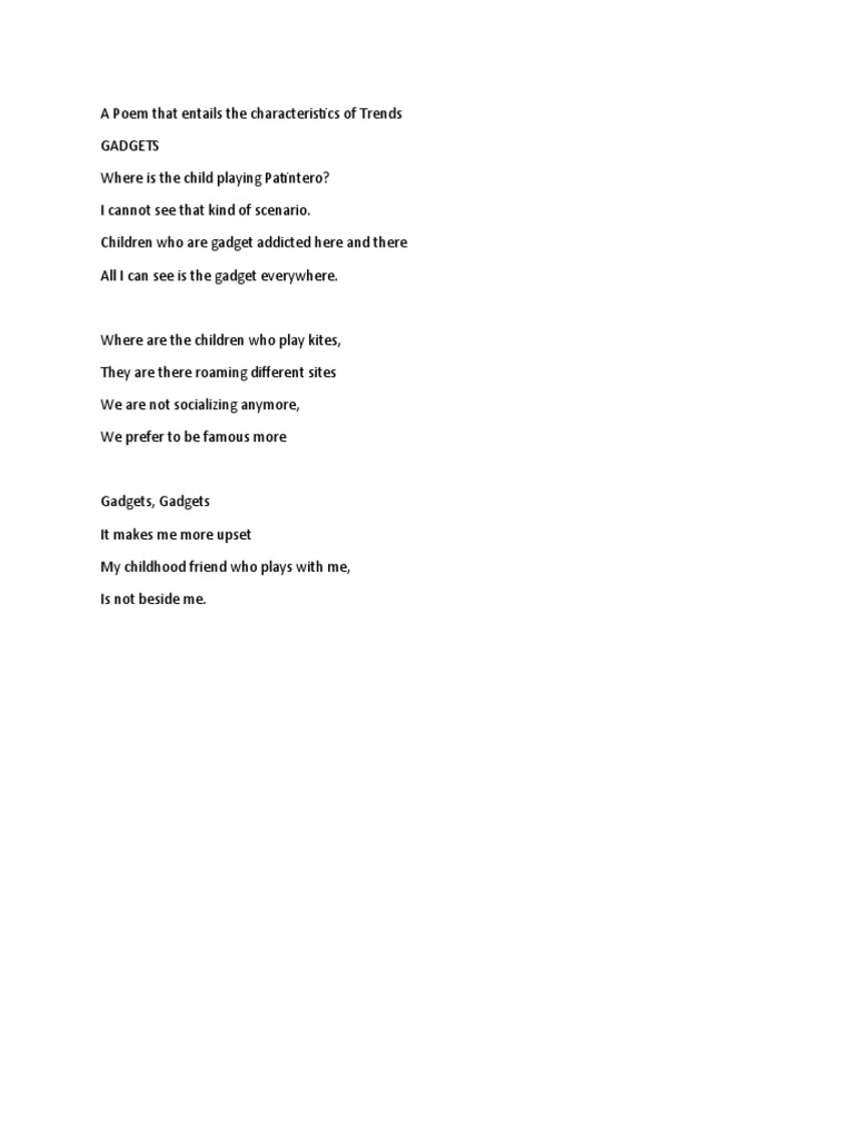 A Poem That Entails The Characteristics of Trends | PDF