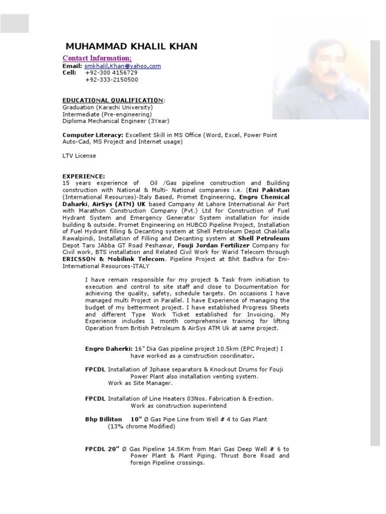 CV. (Khalil Khan) Updated | PDF | Pipeline Transport | Nature