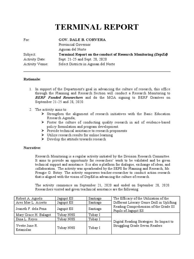 TERMINAL REPORT Monitoring | PDF | Business