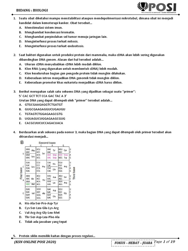 Soal Biologi - KSN Online Posi 2020 | PDF