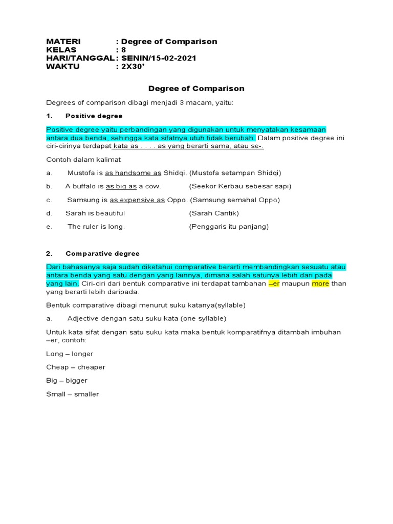 Materi Degree of Comparison | PDF
