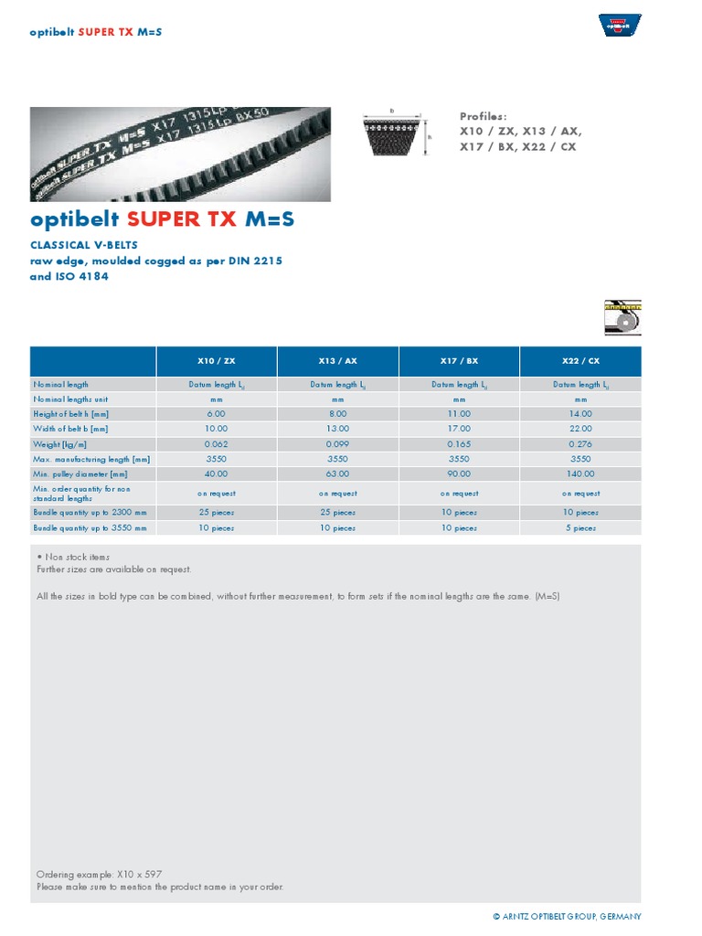 Optibelt SUPER TX Product Range | PDF | Belt (Mechanical) | Metrology